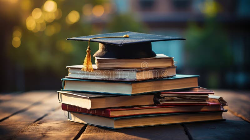 Graduation Cap on Stack Books. Generative AI. Stock Illustration ...