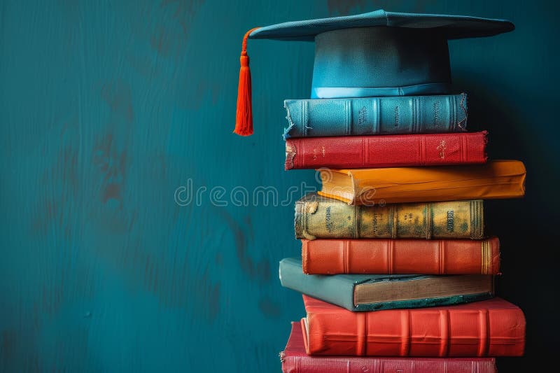 Graduation Cap on Stack of Books. Generative AI Stock Illustration ...