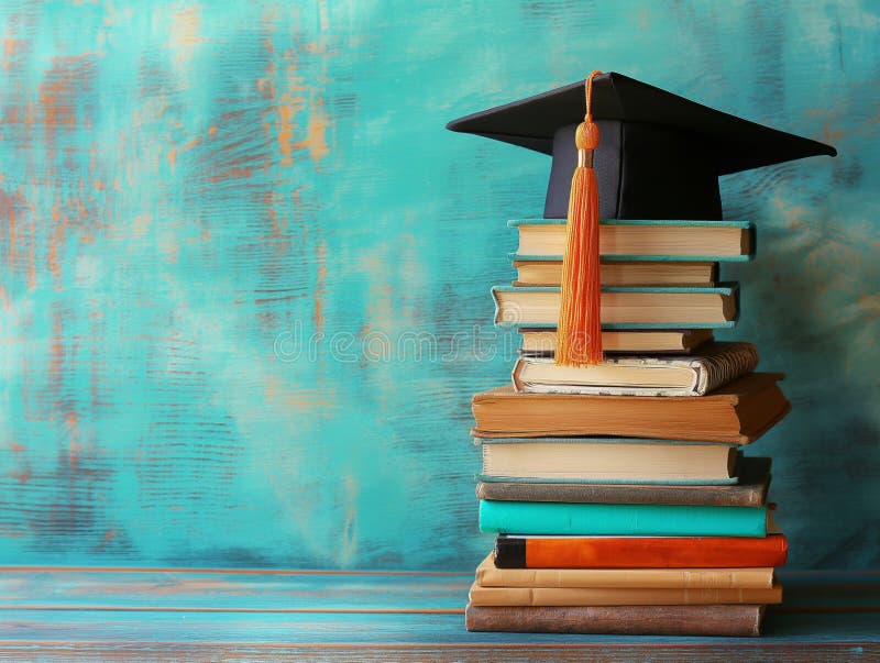 Graduation Cap on Stack of Books Stock Photo - Image of achievement ...