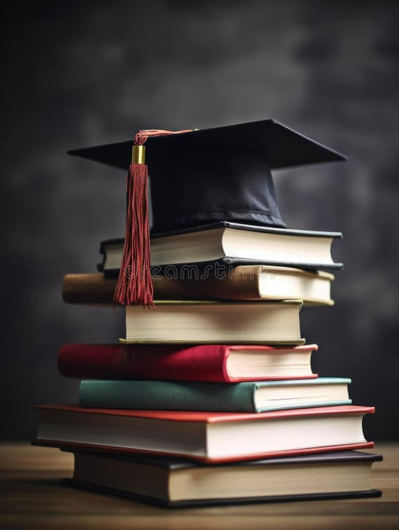 Graduation Cap on Stack of Books on Grunge Background Stock ...
