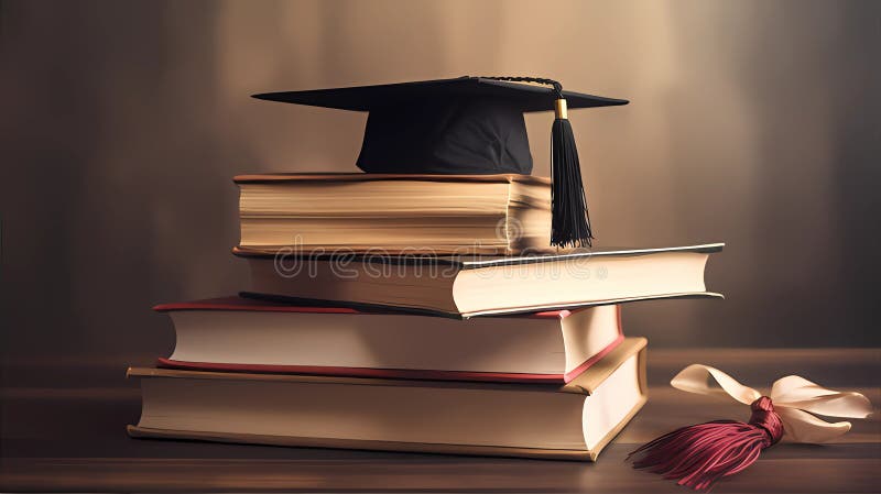 Graduation Cap on Stack of Books Stock Illustration - Illustration of ...