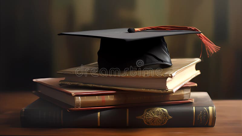 Graduation Cap on Stack of Books Stock Illustration - Illustration of ...