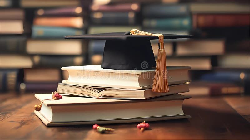 Graduation Cap on Stack of Books Stock Illustration - Illustration of ...
