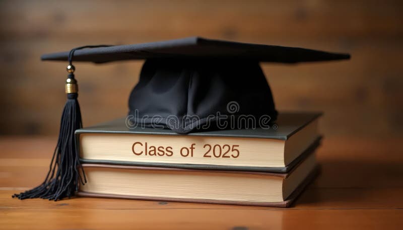 Graduation Cap on Stack of Books with the Inscription Class of 2025 ...