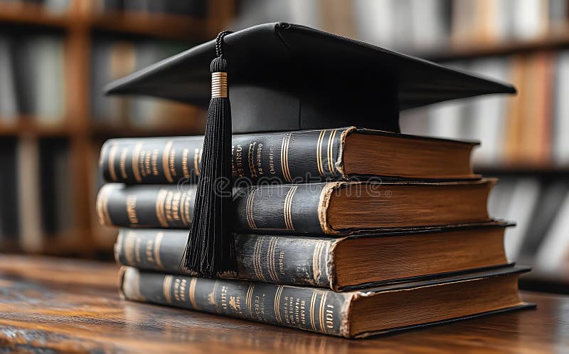 Graduation Cap on Stack of Books Knowledge and Academic Achievement ...