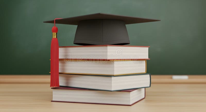 Graduation Hat and Stack of Study Books. Concept of Education and ...