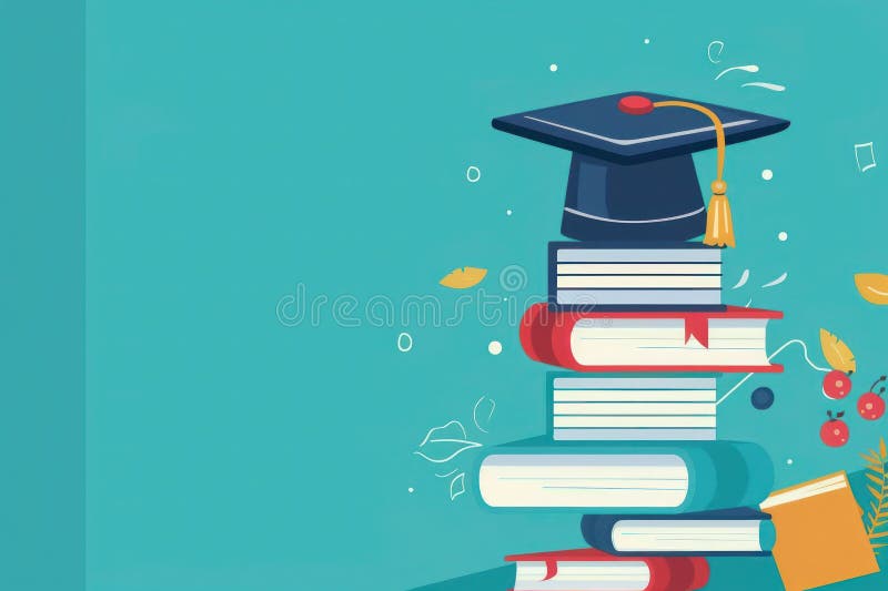 Graduation Cap on a Stack of Books Stock Illustration - Illustration of ...