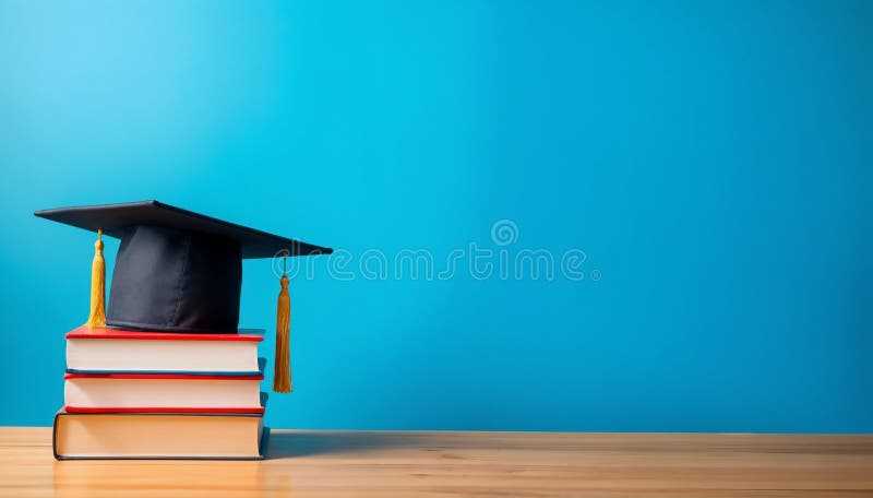 Graduation Cap on Stack of Books with Serene Gradient Background Stock ...