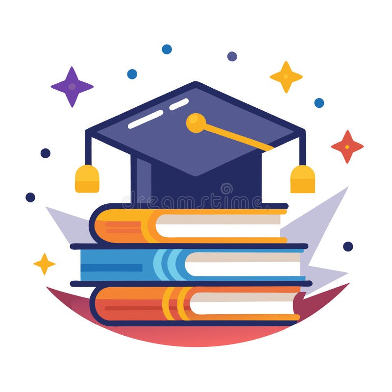 Graduation Cap on Books with Stars - Education, Learning, Success Stock ...