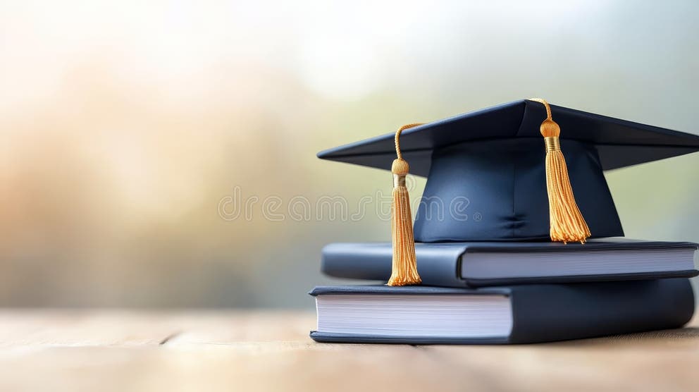 Graduation Cap on Stack of Books Symbol of Academic Achievement and ...