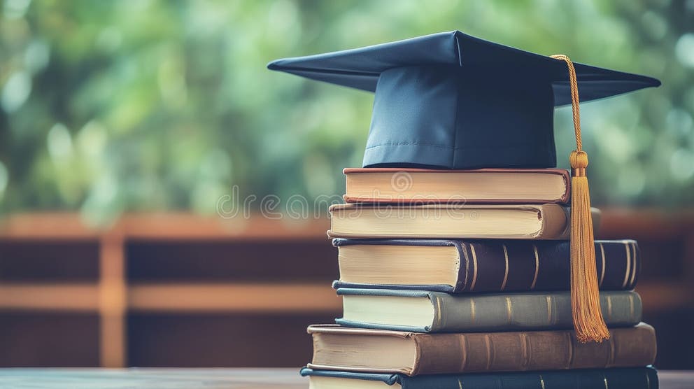 Graduation Cap on Stack of Books Symbolizing Education and Success ...