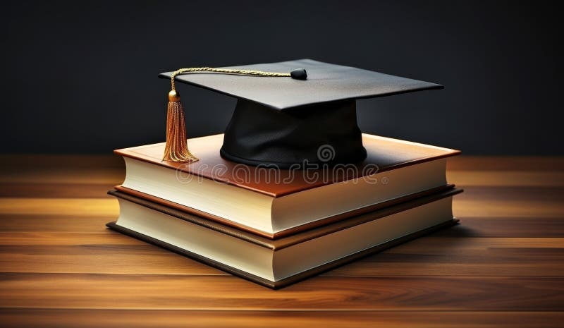 Graduation Cap on a Stack of Books on a Wooden Table. Education ...