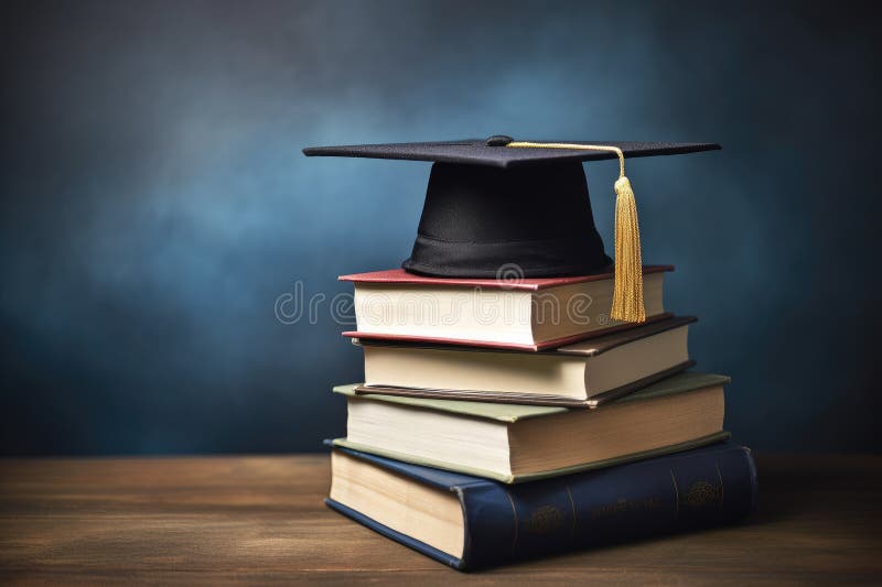 Graduation Cap on Stack of Books on Wooden Table. Education Concept ...