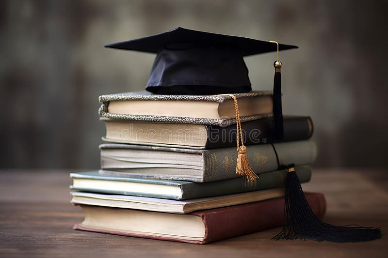 Graduation Cap on Stack of Books on Wooden Table. Education Concept ...