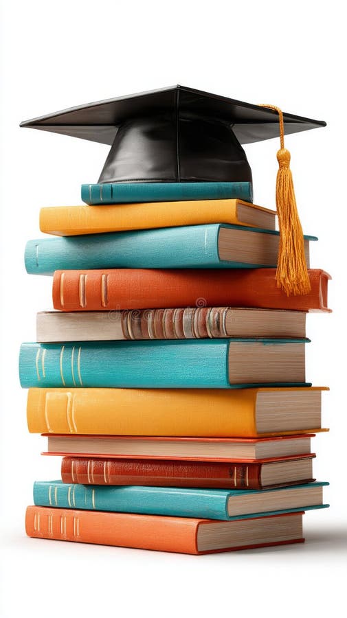Graduation Hat and Stack of Study Books. Concept of Education and ...
