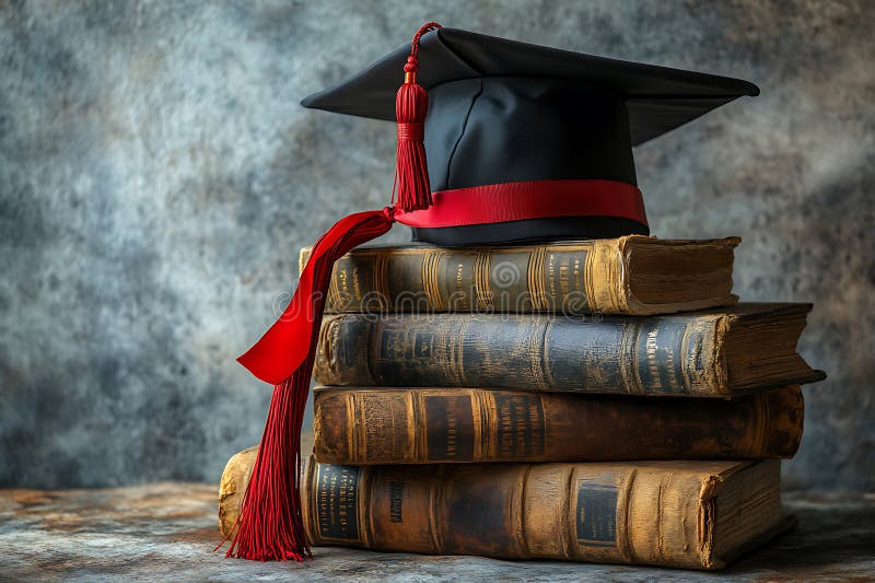 Graduation Cap and Stack of Old Books Academic Achievement Success ...