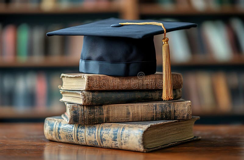 Graduation Cap on Stack of Old Books Knowledge and Academic Success ...