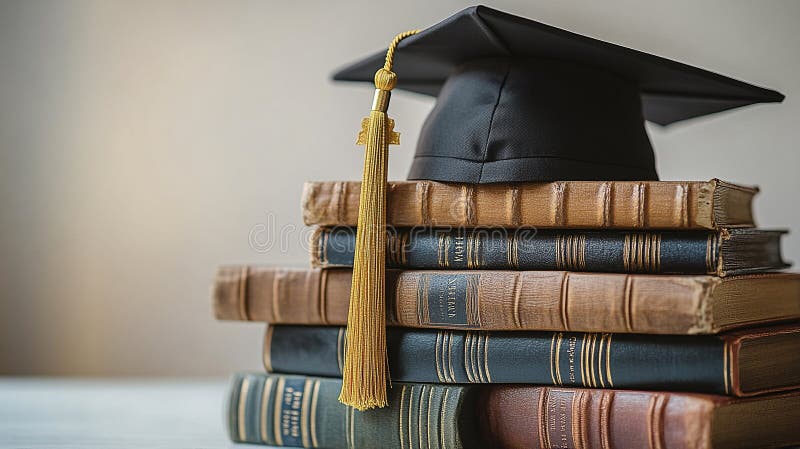 Graduation Cap on Stack of Old Books, Symbolizing Knowledge and ...
