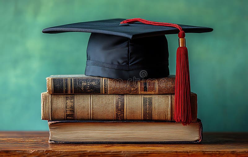 Graduation Cap on Stack of Vintage Books Knowledge Education Success ...