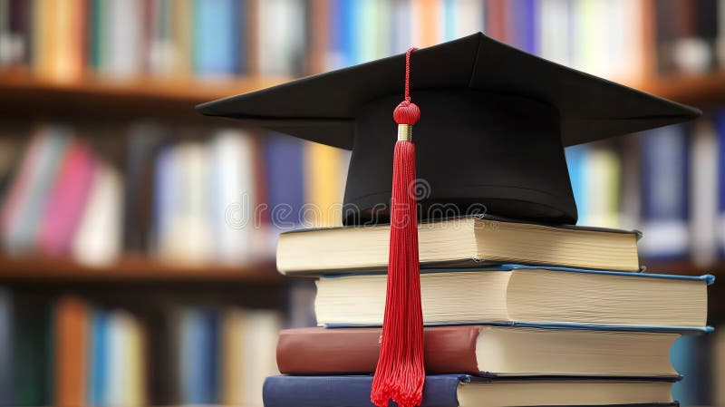 Graduation Cap on Stacked Books, Educational Backdrop Stock ...