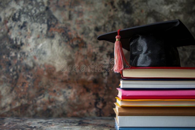 Graduation Cap on Stacked Books Representing Academic Success and ...