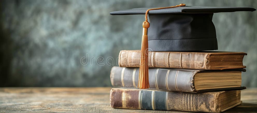 Graduation Cap on Stacked Books Symbolizing Academic Achievement in ...