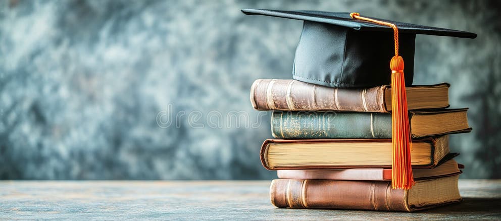Graduation Cap on Stacked Books Symbolizing Academic Achievement in ...