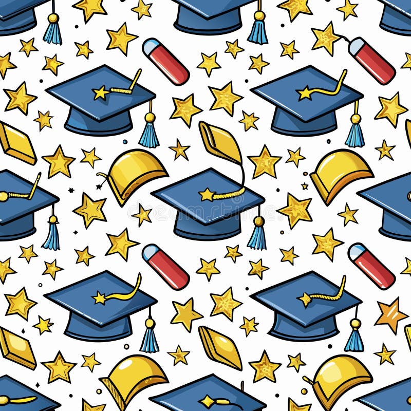 Graduation Cap and Star Pattern, in a Doodle Style Stock Photo - Image ...