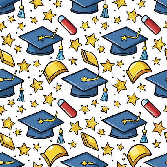 Graduation Cap and Star Pattern, in a Doodle Style Stock Photo - Image ...