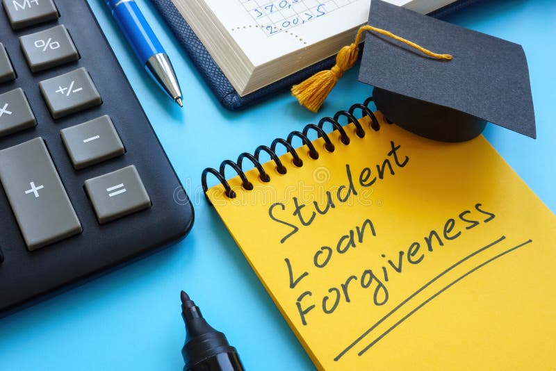 Graduation Cap and Student Loan Forgiveness on the Page. Stock Image ...