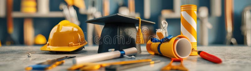 A Graduation Cap Surrounded by Construction Tools and a Diploma ...