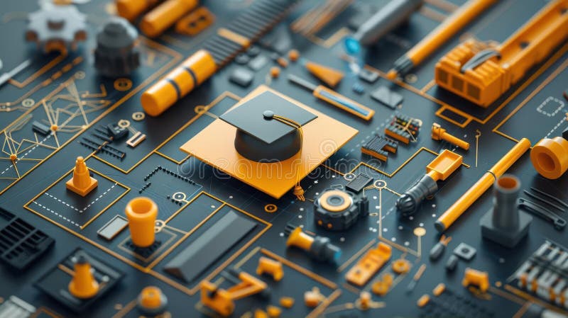 A Graduation Cap Surrounded by Construction Tools Symbolizing Success ...