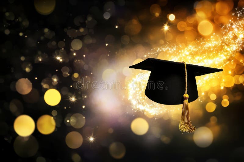 Graduation Cap Surrounded by Golden Bokeh and Sparkling Lights ...