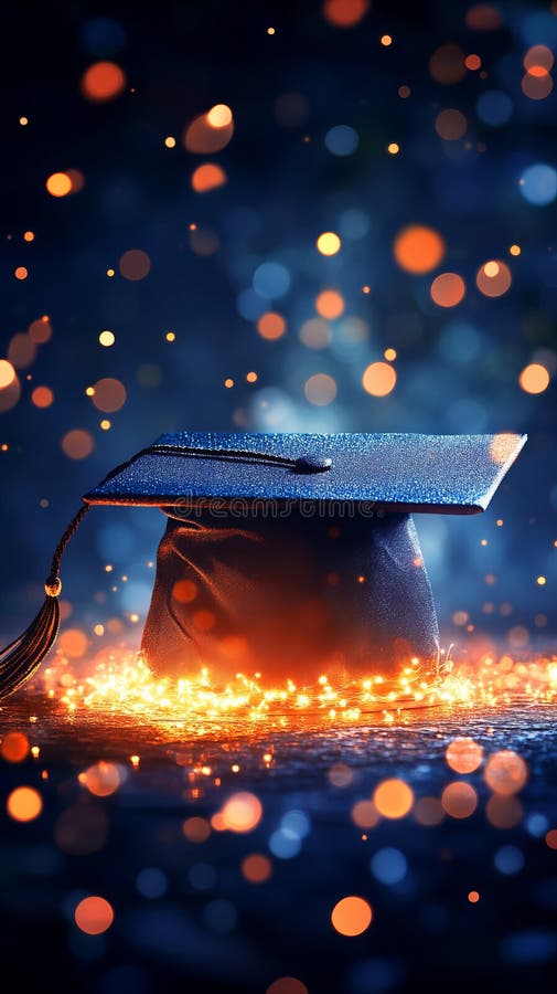 A Graduation Cap is on a Table with a Lot of Sparkles Stock ...