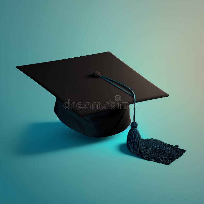 Graduation Cap with a Tassel on a Blue Background. 3d Render Stock ...