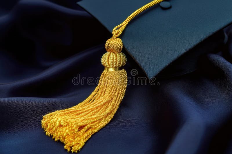 A Graduation Cap with a Tassel on a Blue Cloth, Perfect for Academic or ...