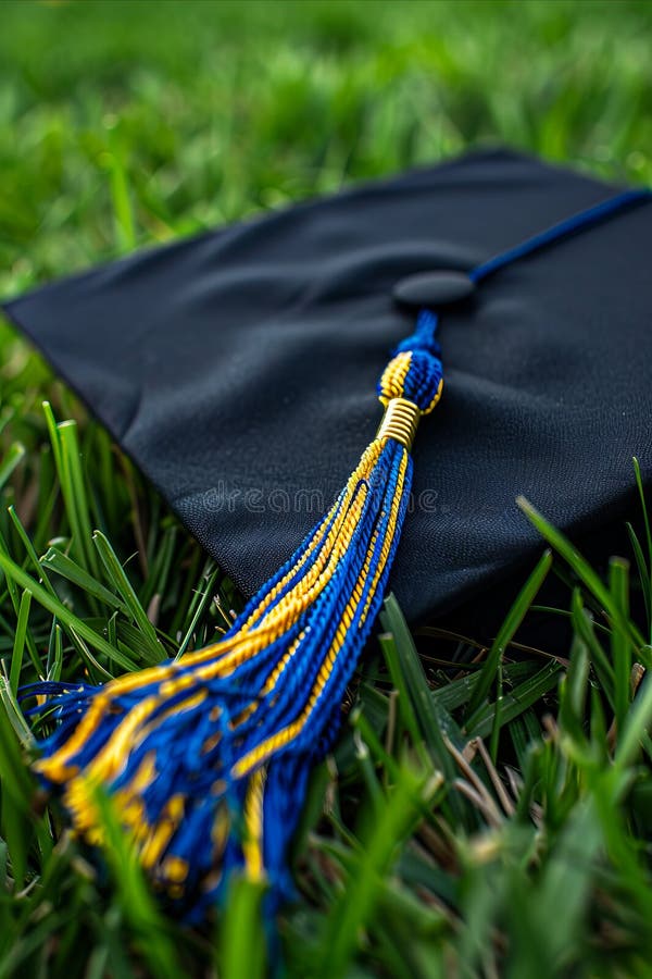 A Graduation Cap and Tassel on the Grass Stock Photo - Image of black ...