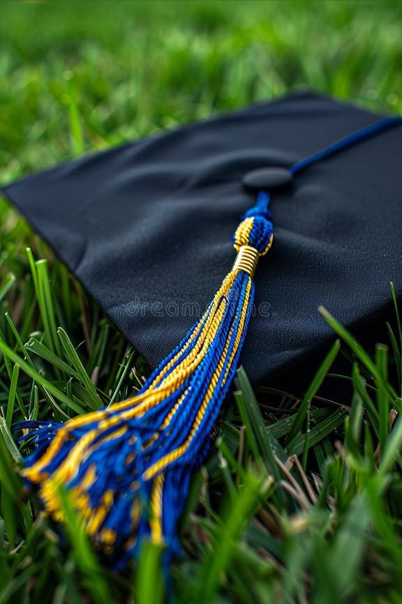 A Graduation Cap and Tassel on the Grass Stock Photo - Image of black ...