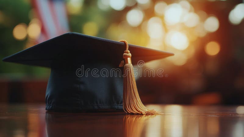 Graduation Cap with Tassel on a Reflective Surface. Stock Image - Image ...