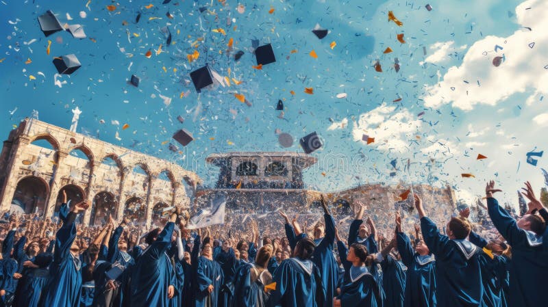 Graduation Cap Thrown in the Air. Generative AI Stock Illustration ...