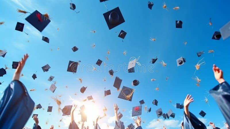 Graduation Cap Thrown in the Air. Generative AI Stock Illustration ...