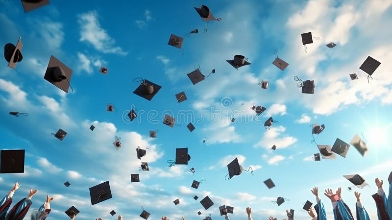 Graduation Cap Thrown in the Air. Generative AI Stock Illustration ...