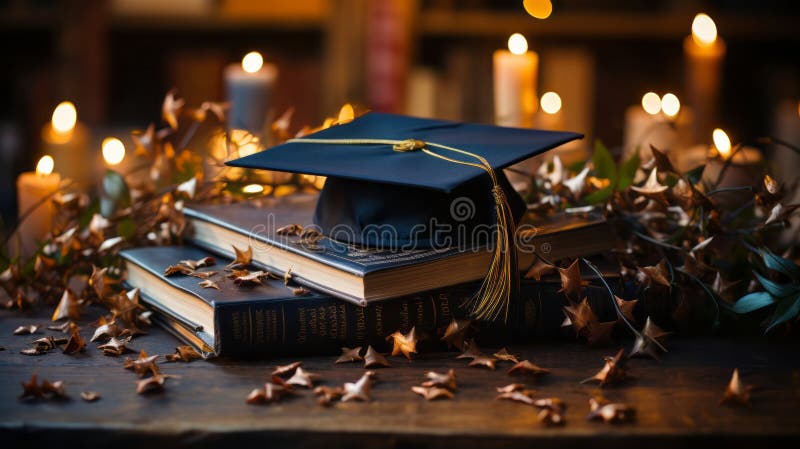 A Graduation Cap on Top of a Book. Generative AI. Stock Illustration ...