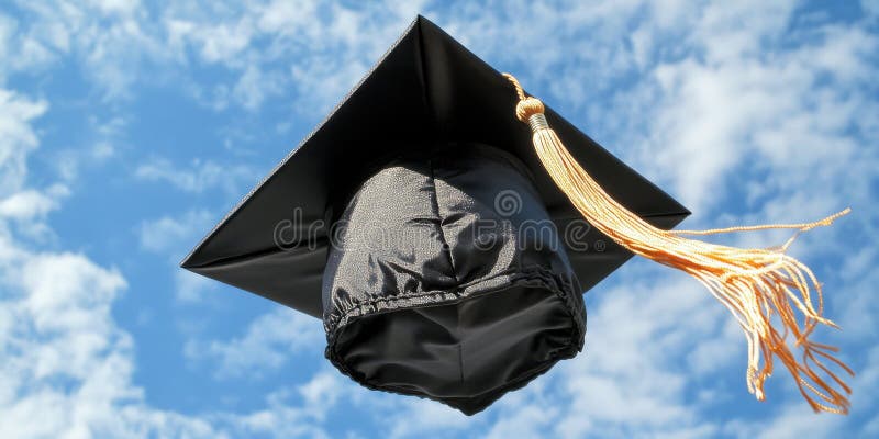 Graduation Cap Tossed Skyward Against Vibrant Blue Sky Stock ...