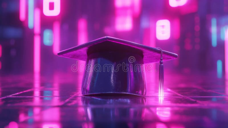 Graduation Cap Under Neon Lights a Symbolic Image Stock Illustration ...