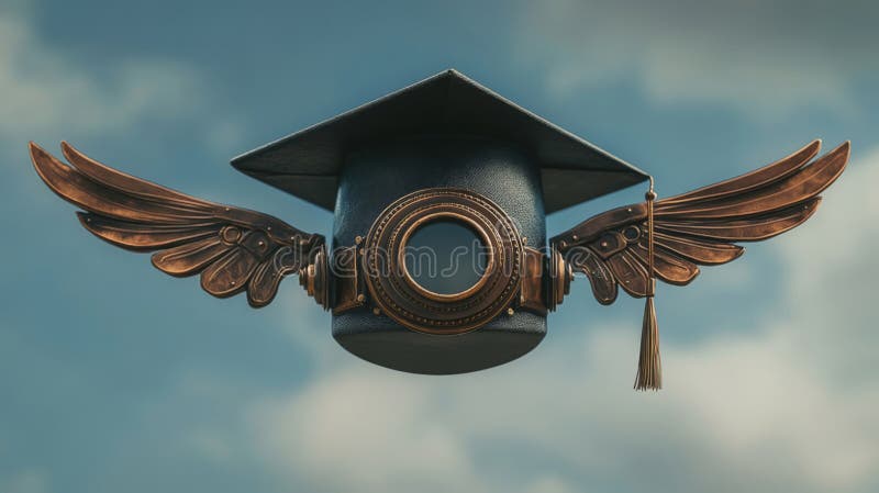 Graduation Cap with Wings Soaring through the Sky Stock Illustration ...