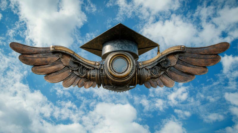 Graduation Cap with Wings Soaring through the Sky Stock Illustration ...