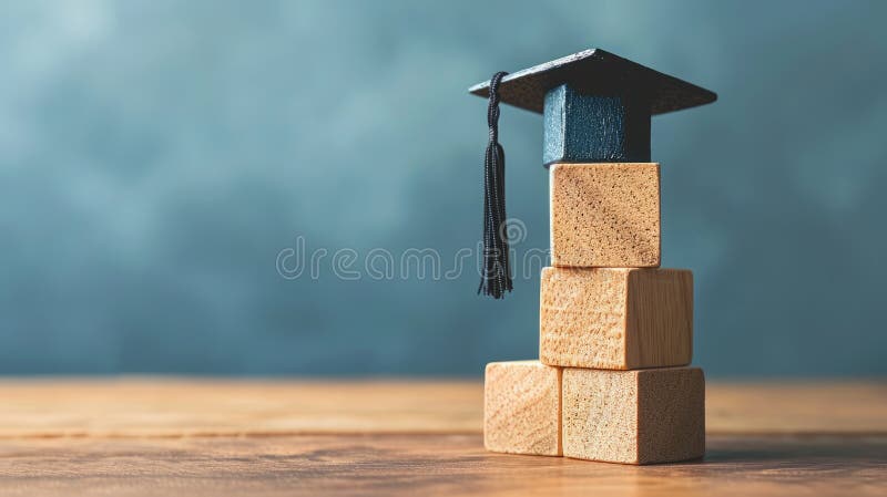 Graduation Cap on Wooden Blocks Concept.AI Generated Image Stock Image ...