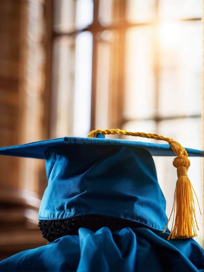 Graduation Cap on Wooden Desk in University Stock Illustration ...