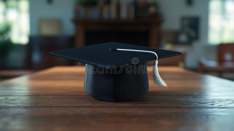 Graduation Cap on Wooden Table Stock Photo - Image of milestone, table ...